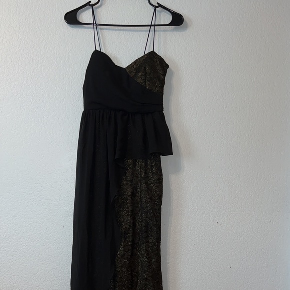 Dresses | Long Blackburnt Greenish Chrome Prom Dress With A Side Black ...